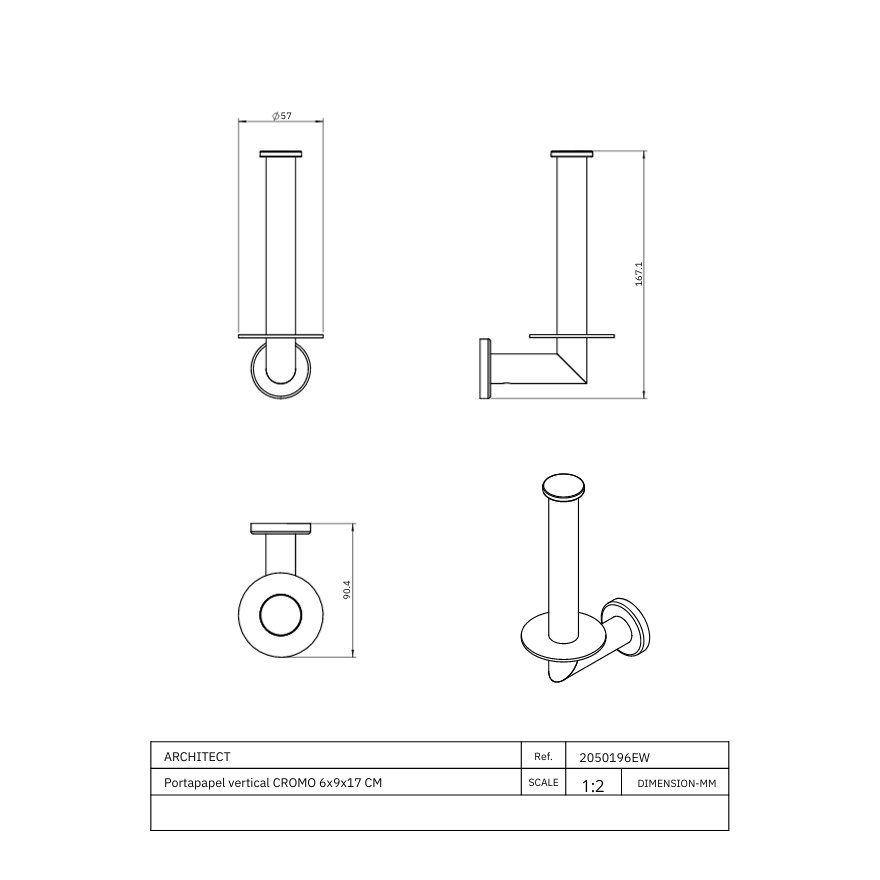 Porte-rouleau vertical Erin Chrome brillant - La Quincaillerie